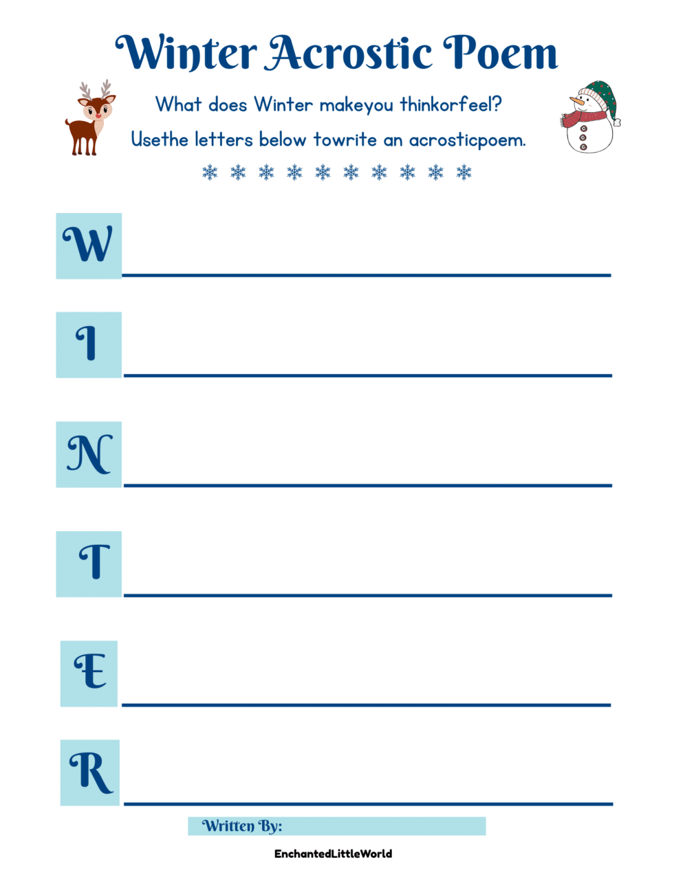 Free Printable Winter Acrostic Poem • Enchanted Little World