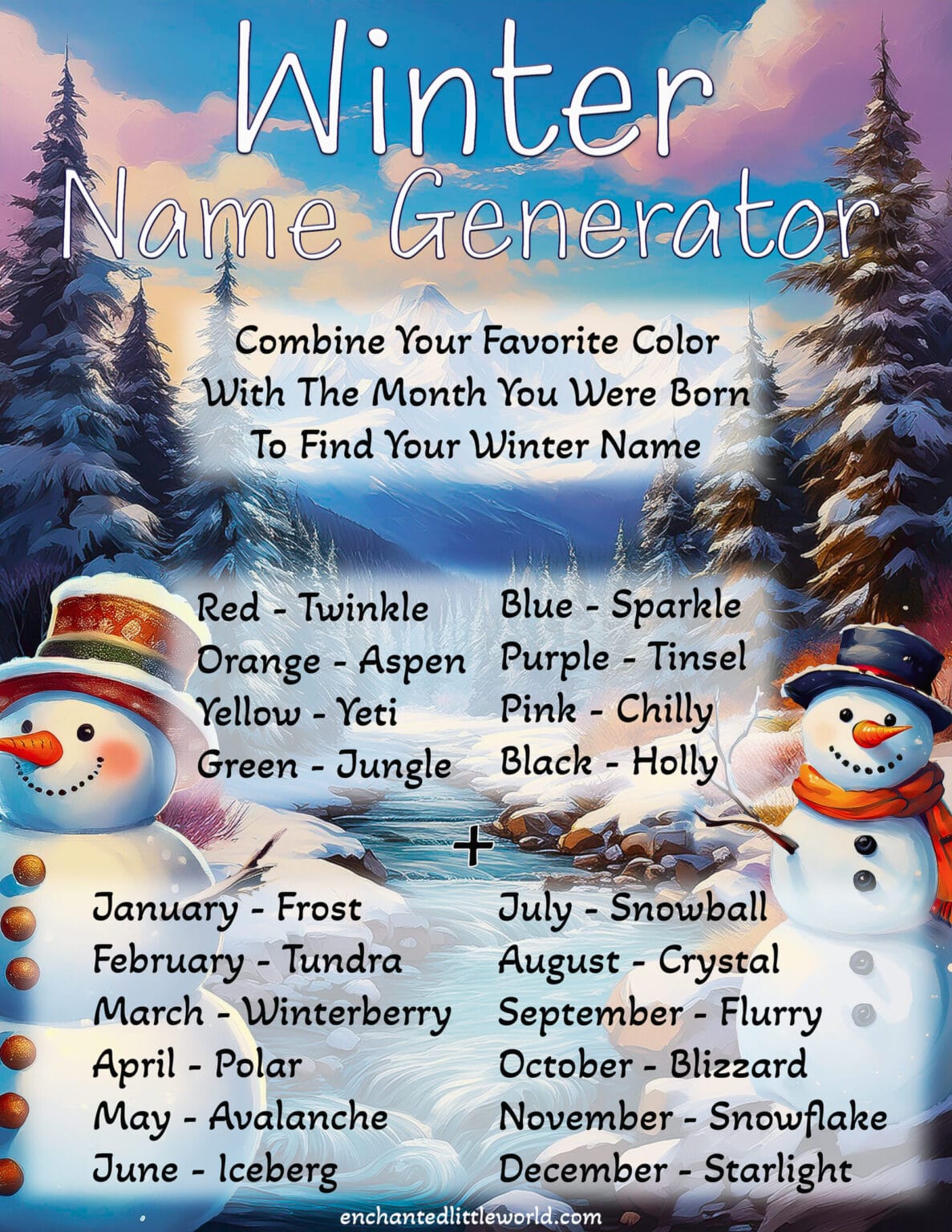 Free Printable Winter Name Generator • Enchanted Little World