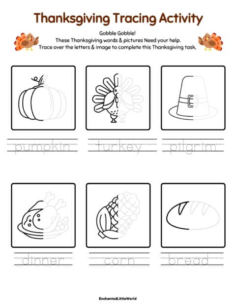 Free Thanksgiving Tracing Activity • Enchanted Little World